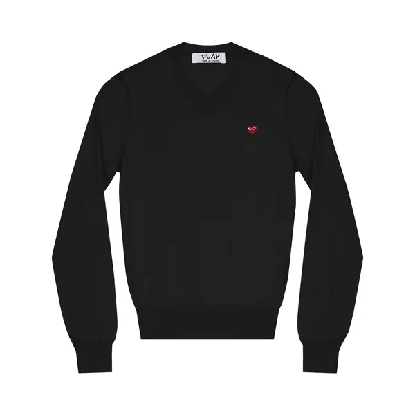 Play Comme Des Garcon Red Heart Patch V-neck Sweater - Black