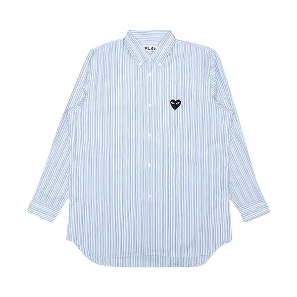 Play Comme Des Garcon Black Emblem Stripe Button Down - Blue