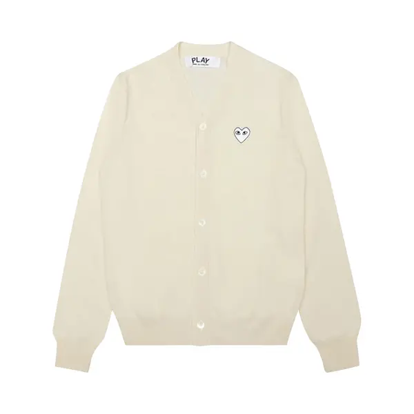 Play Comme Des Garcon Woven V-neck Cardigan - White