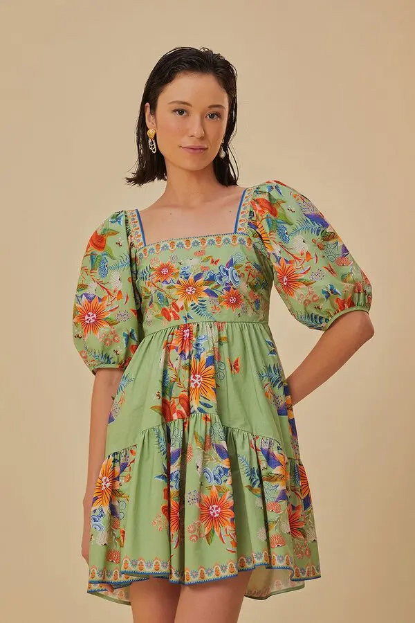 Farm Rio Printed Mini Dress - Bright Yard Green | Editorialist