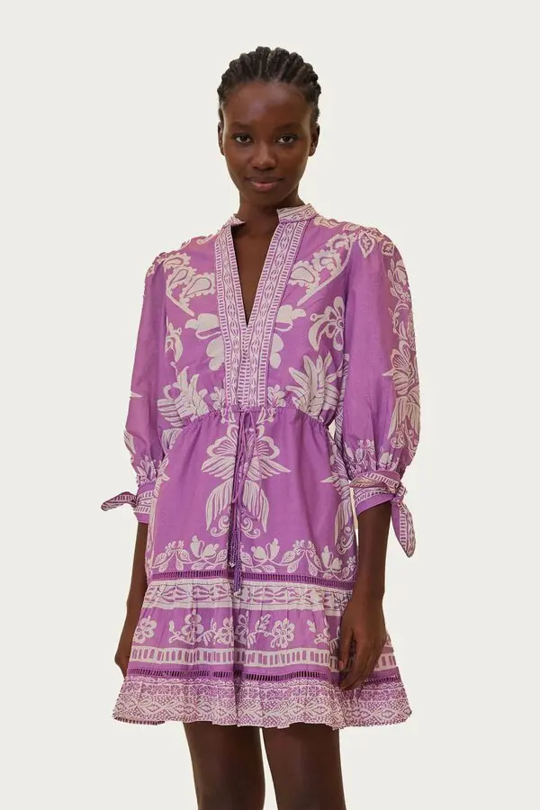 Farm Rio Floral Embroidered Mini Dress - Sweet Garden Lilac | Editorialist