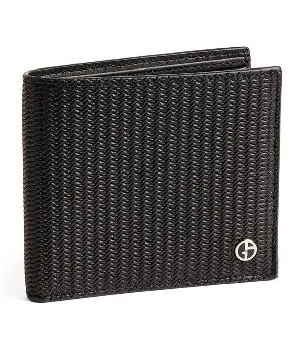 Giorgio Armani Leather Wave-embossed Bifold Wallet - Black