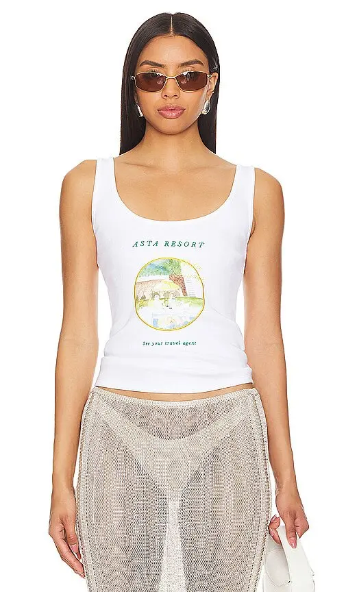 Asta Resort X Palm Springs Embroidered Tank In White - Ivory | Editorialist