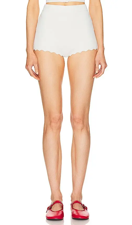 HELSA Elvira Ribbed Knit Shorts With Scalloped Trim - Cream