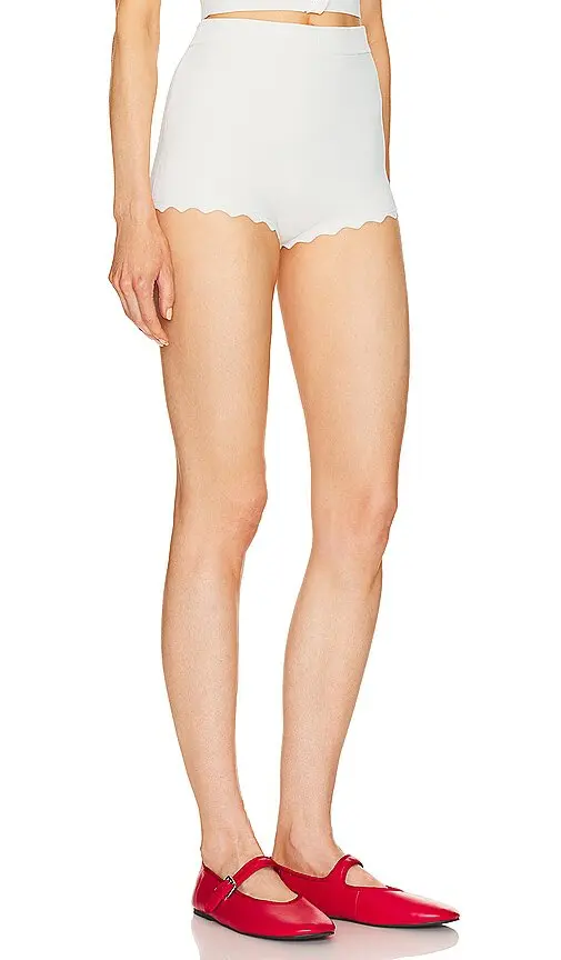 HELSA Elvira Ribbed Knit Shorts With Scalloped Trim - Cream