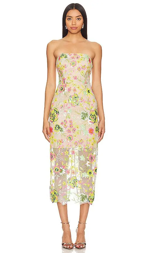 MILLY Kait Botanical Petals Sequins Dress