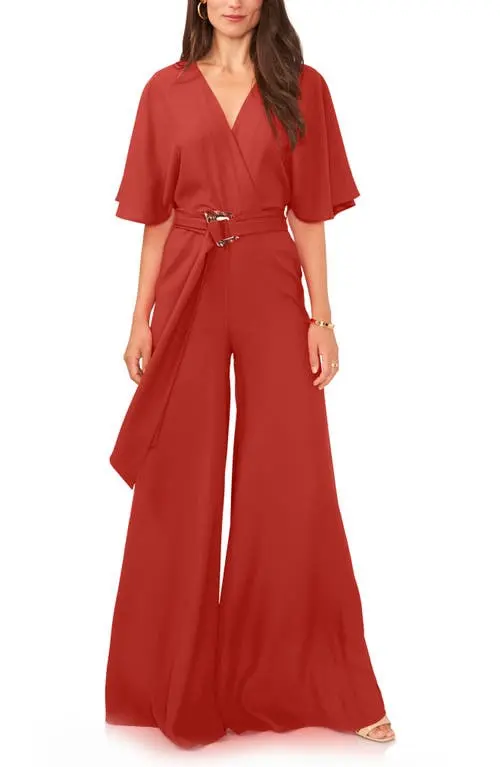 Vince Camuto Open Back Wide Leg Belted Jumpsuit - Rust