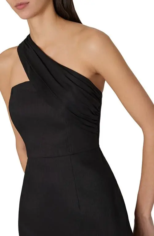 black one shoulder linen dress One shoulder linen Black loose fit dress