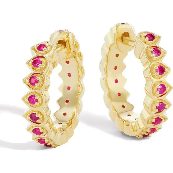 ORLY MARCEL Mandala Petal Ruby Huggie Hoop Earrings - Pink