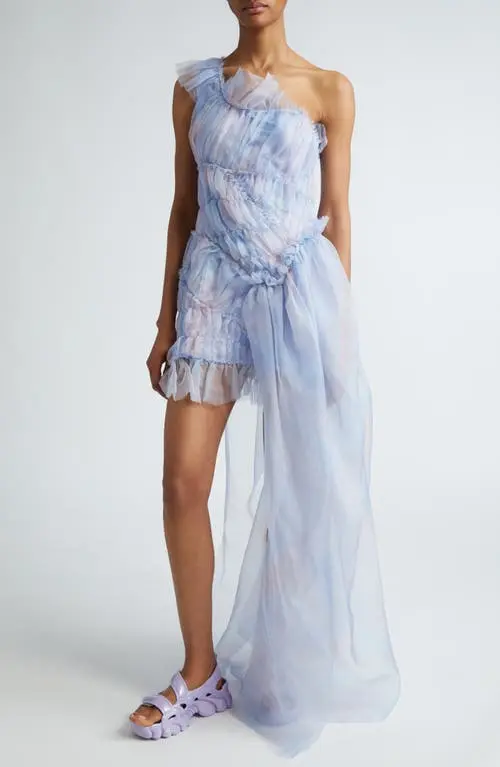 Collina Strada Jazelle One-Shoulder Silk Tulle Minidress In Periwinkle  Plaid - 64% Off | Editorialist