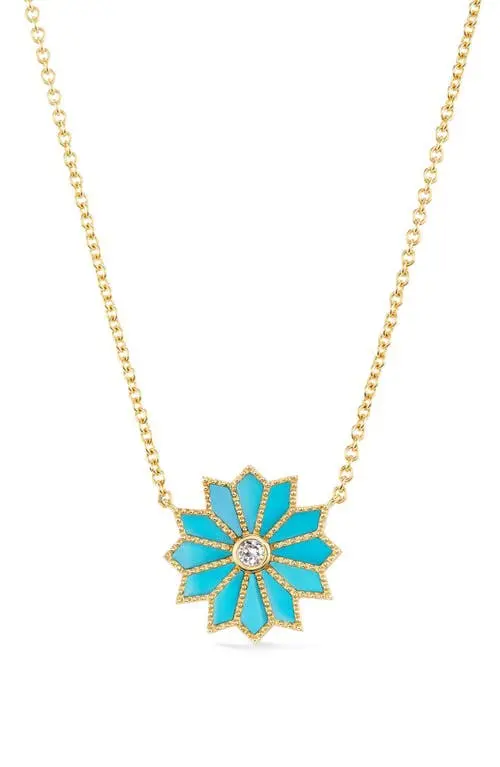 ORLY MARCEL 18k Gold Diamond & Flower Pendant Necklace - Turquoise