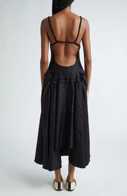 Molly Goddard Raya Backless Pintucked Cotton Midi Dress In Black