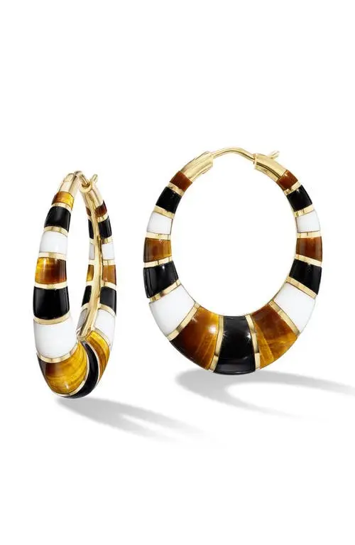 ORLY MARCEL Chunky Inlay Hoop Earrings - Black/yellow Gold Multi