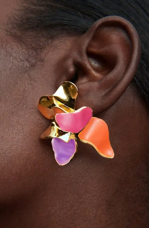 STERLING KING Enamel Lotus Petal Earrings