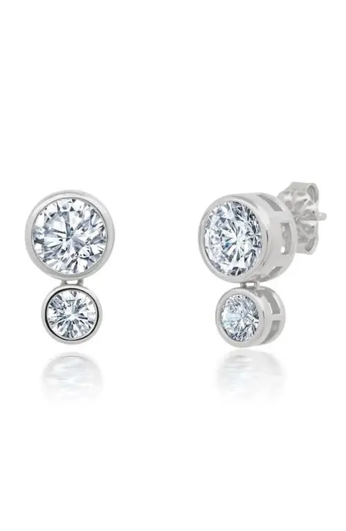 CRISLU Bezel Stud Earrings - Silver