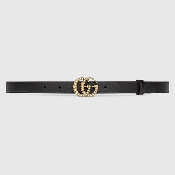 Gucci Marmont thin pearl belt GG Marmont reversible thin belt in white leather | GUCCI® US main image 4