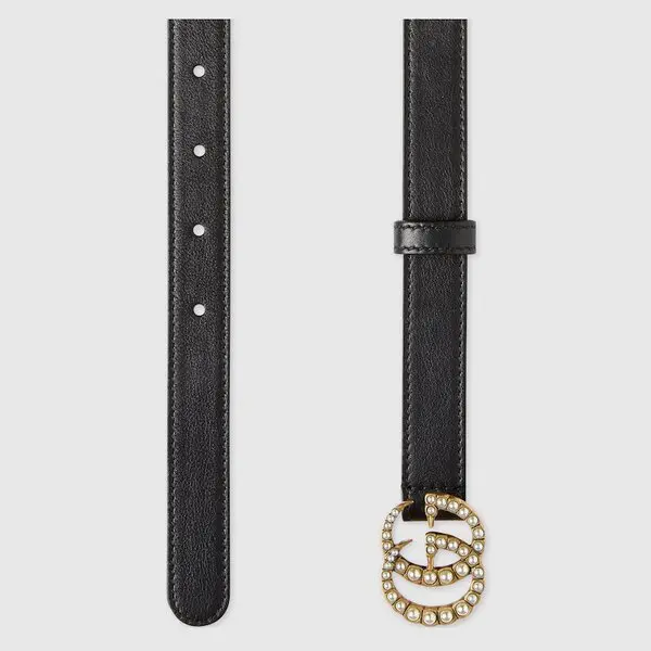 Gucci Gg Marmont Thin Belt With Pearls - Black | Editorialist display picture 2