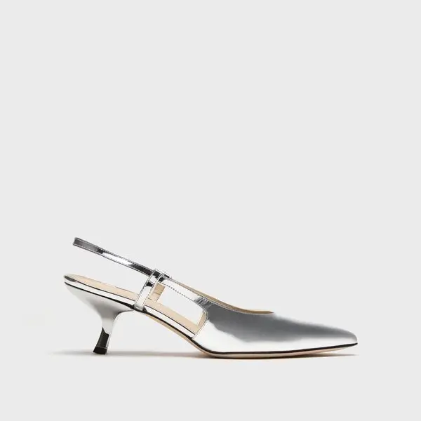 Theory Metallic Leather Slingback Pumps - Silver