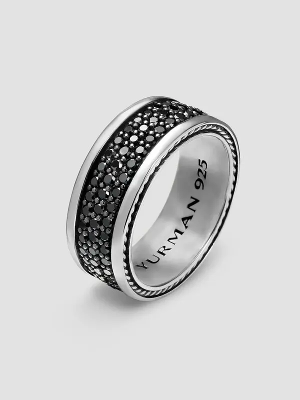 David Yurman Streamline Three Row Band Ring In Sterling Silver - Black