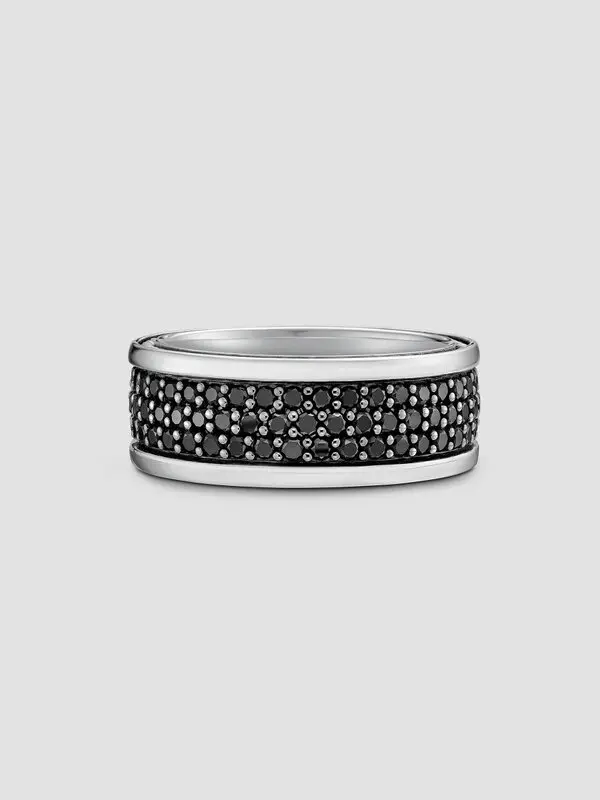 David Yurman Streamline Three Row Band Ring In Sterling Silver - Black