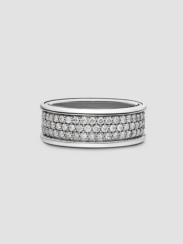 David Yurman Streamline Three Row Band Ring In Sterling Silver - Diamond
