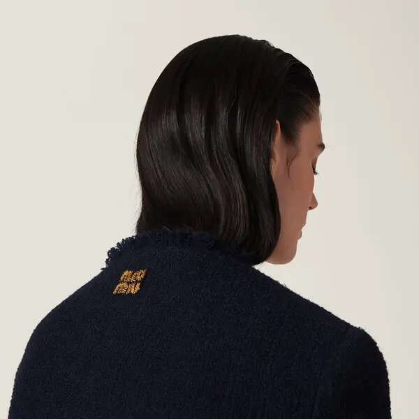 Miu Miu Single-Breasted Tweed Jacket - Navy | Editorialist