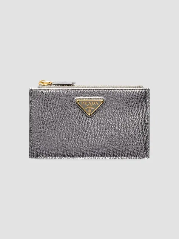 Prada Saffiano Leather Card Holder - Silver