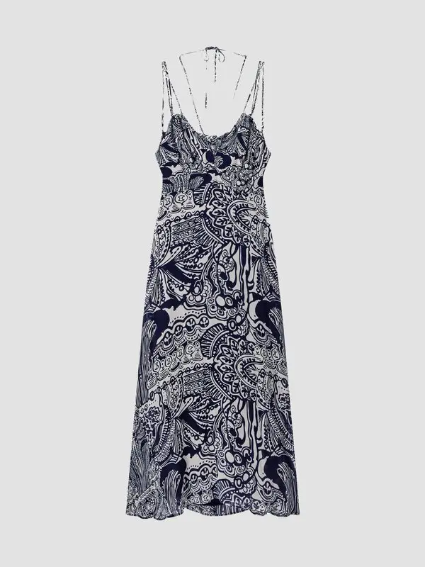 REISS Quinn Printed Maxi Dress - Navy