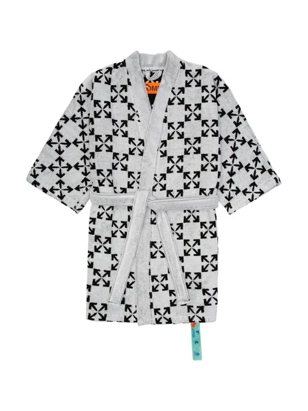 Off-White Off Arrow Pattern Bathrobe - White/black