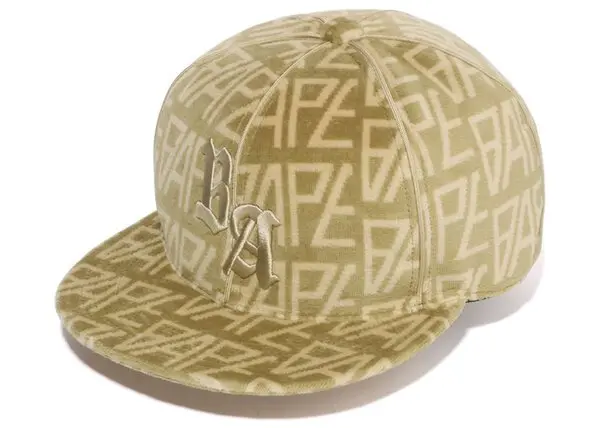A BATHING APE Logo Monogram Velour Cap - Beige