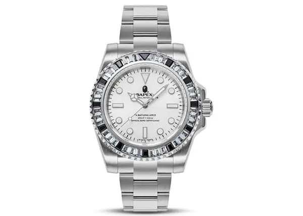 BAPE Type 1 Bapex Crystal Stone Watch - Silver White