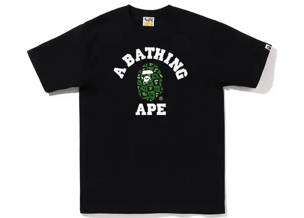 A BATHING APE Distortion College Tee Shirt - Black Green