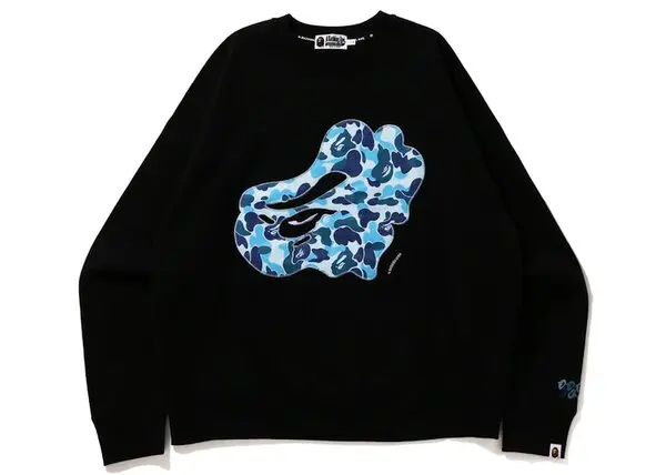 BAPE Abc Camo Patch Loose Fit Crewneck Sweatshirt - Black Blue