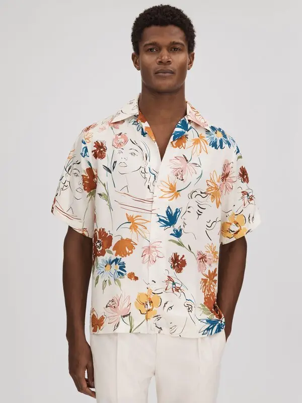 REISS Serra Printed Cuban Collar Shirt
