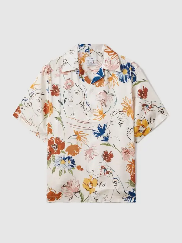 REISS Serra Printed Cuban Collar Shirt