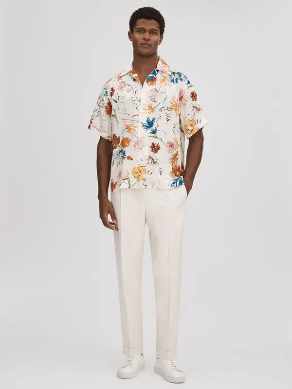 REISS Serra Printed Cuban Collar Shirt