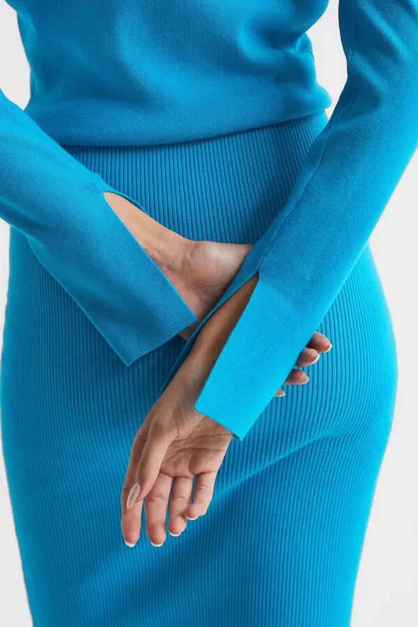 Reiss Elaina Rib-Knitted Midi Dress In Blue - 35% Off | Editorialist