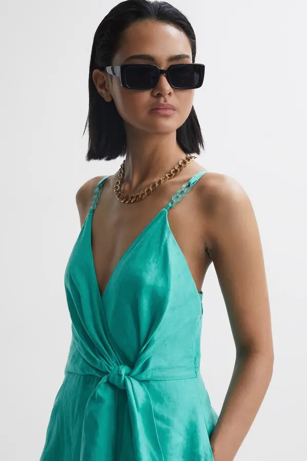 reiss esme linen dress Reiss Esmeaqua Esme Linen Side Tie Midi Dress In Aqua - 59% Off
