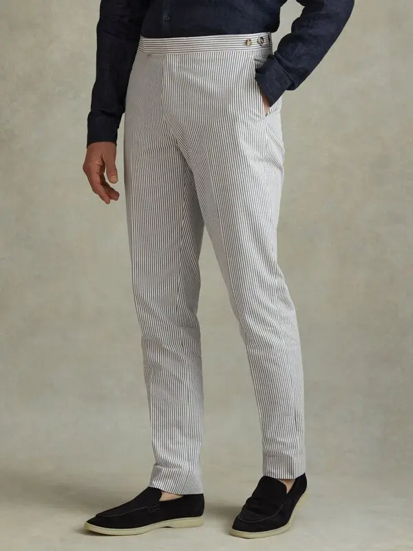 REISS Barr Cotton Seersucker Slim Fit Trousers - Soft Blue/white