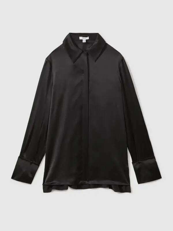 REISS Silk Double-cuff Button-through Shirt - Black
