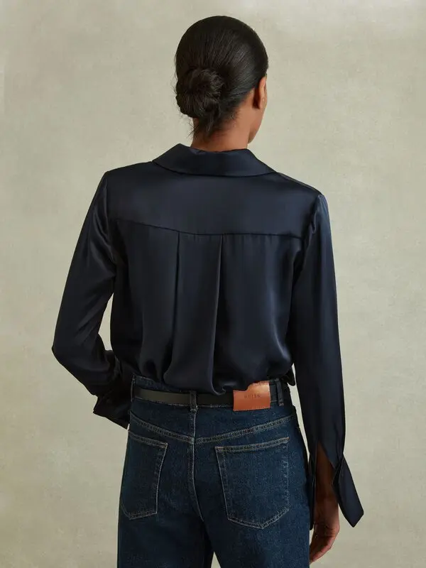 REISS Silk Double-cuff Button-through Shirt - Navy