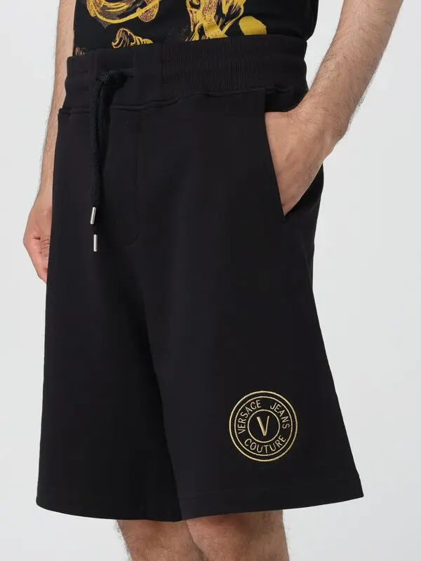 Versace Black Logo Detailed Shorts - Gold