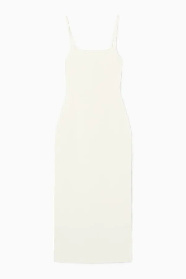 cos white knit dress Square-Neck Knitted Slip In - 50% Off Serra Polka Dot Mini Dress