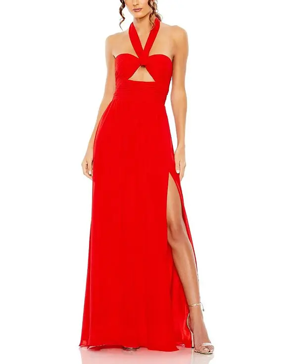 Mac Duggal Ruched Halter Gown