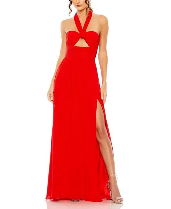 Mac Duggal Ruched Halter Gown