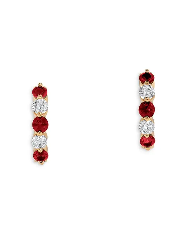 Bloomingdale'S Ruby And Diamond Hoop Earrings - Red