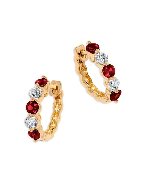 Bloomingdale'S Ruby And Diamond Hoop Earrings