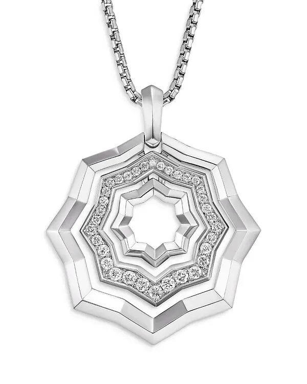 David Yurman Sterling Diamond Stax Zig Zag Pendant Necklace - Silver