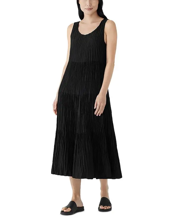 Eileen Fisher Silk Tiered Dress Black Editorialist
