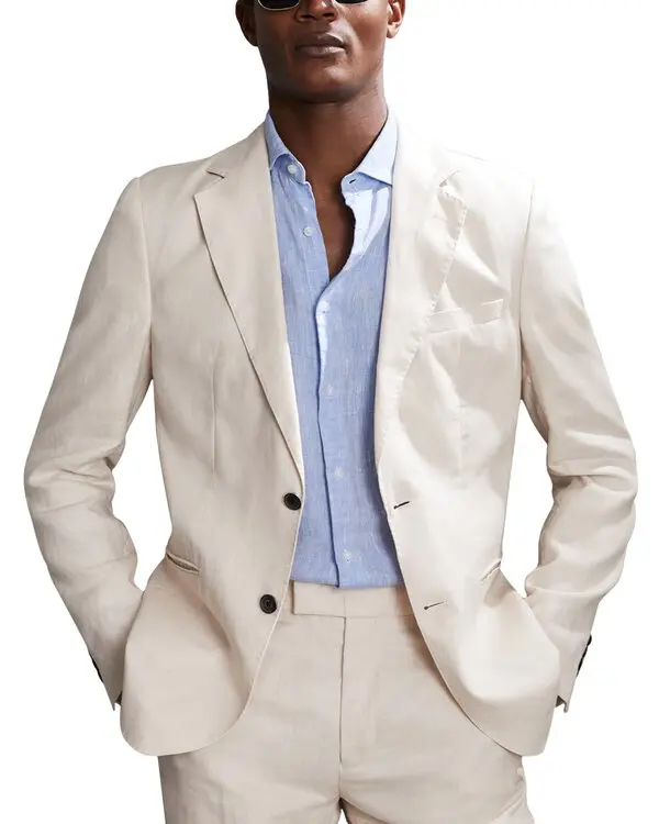 REISS Kin Linen Slim Fit Suit Jacket - Stone